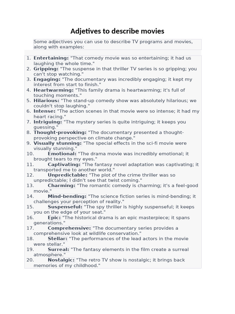Adjectives to Describe Movies | PDF | Thriller (Genre)