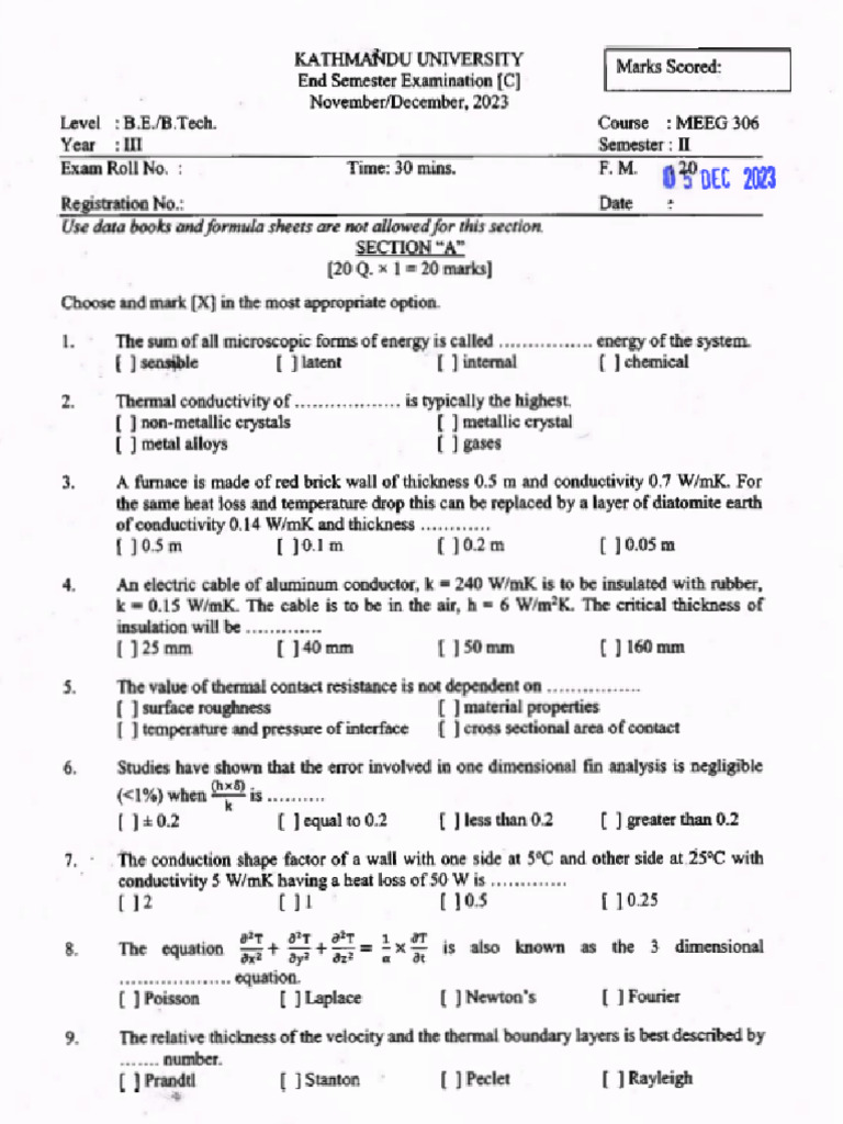 Heat Transfer Question Bank | PDF