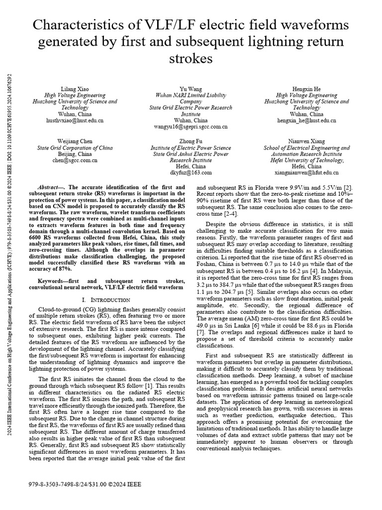 Characteristics of VLF LF Electric Field Waveforms Generated by First ...