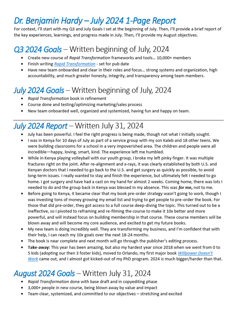 Dr. Hardy - July 2024 Report | PDF