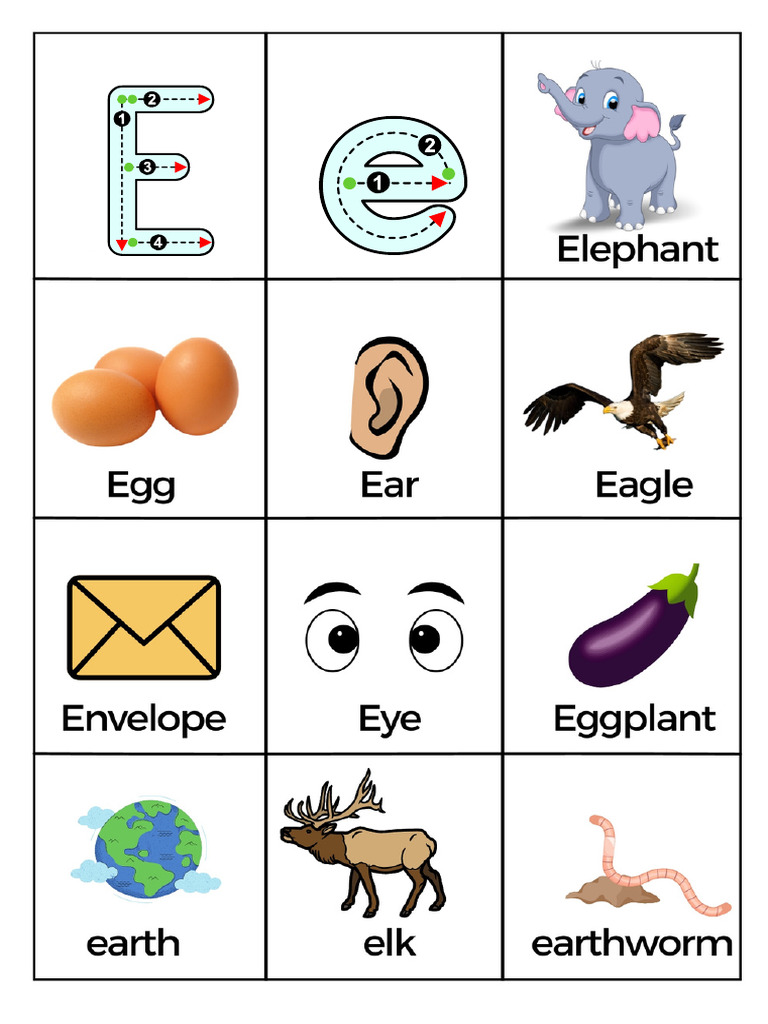 Alphabet Letter E Pictures Worksheet | PDF