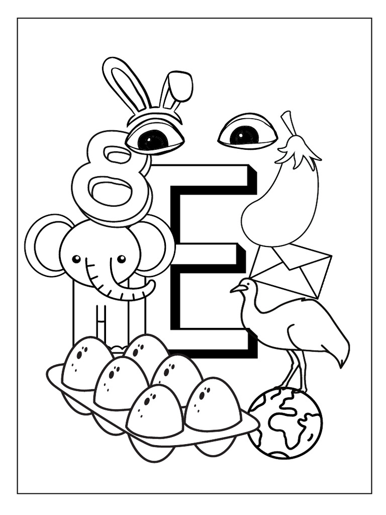 Letter E Coloring Pictures Page | PDF
