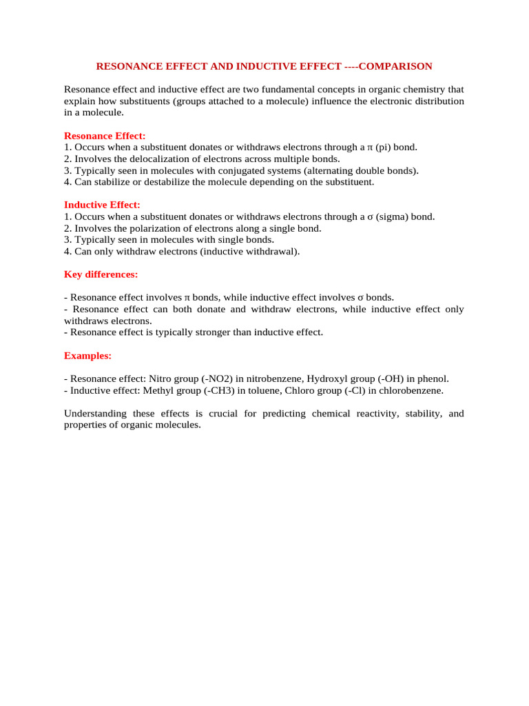8 Comparison of Resonance and Inductive Effects | PDF | Technology & Engineering