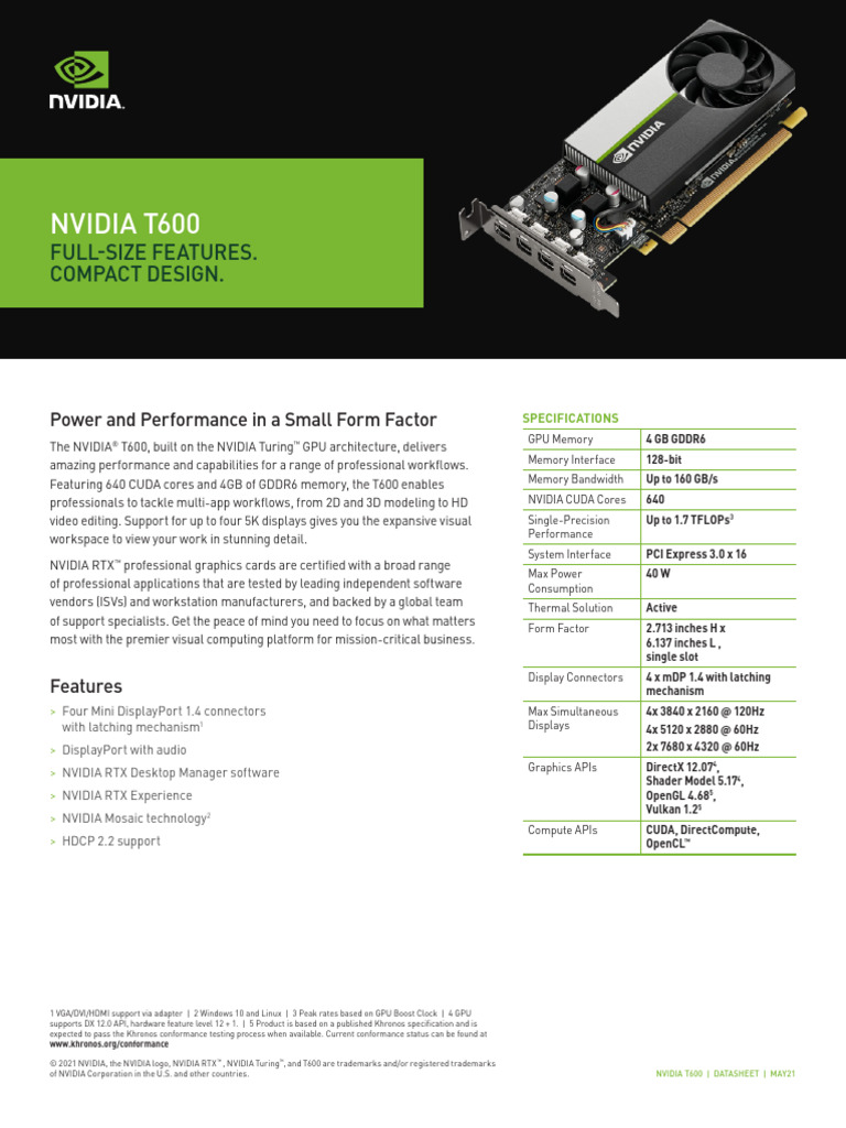 Proviz Print Nvidia T600 Datasheet Us Nvidia 1670029 r5 Web | PDF | Graphics Processing Unit ...