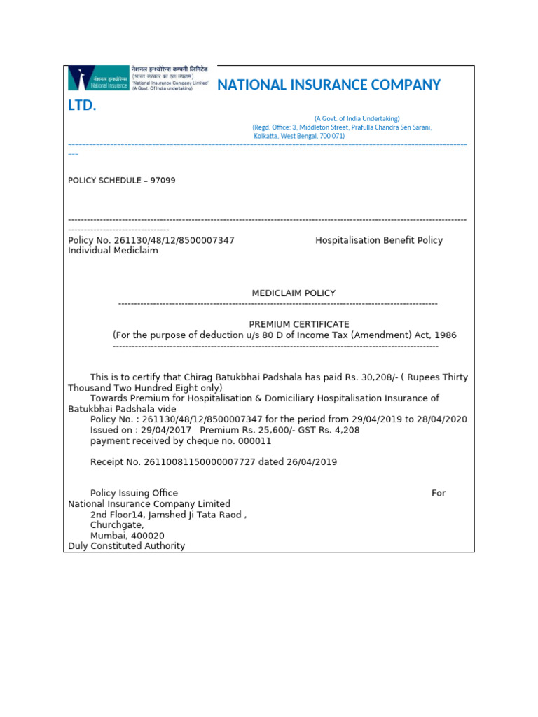 Mediclaim Parents | PDF