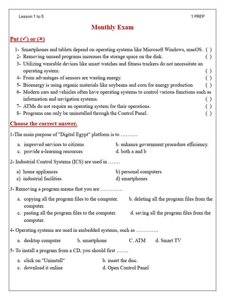 1prep oqtuber exam | PDF | Operating System | Computer File