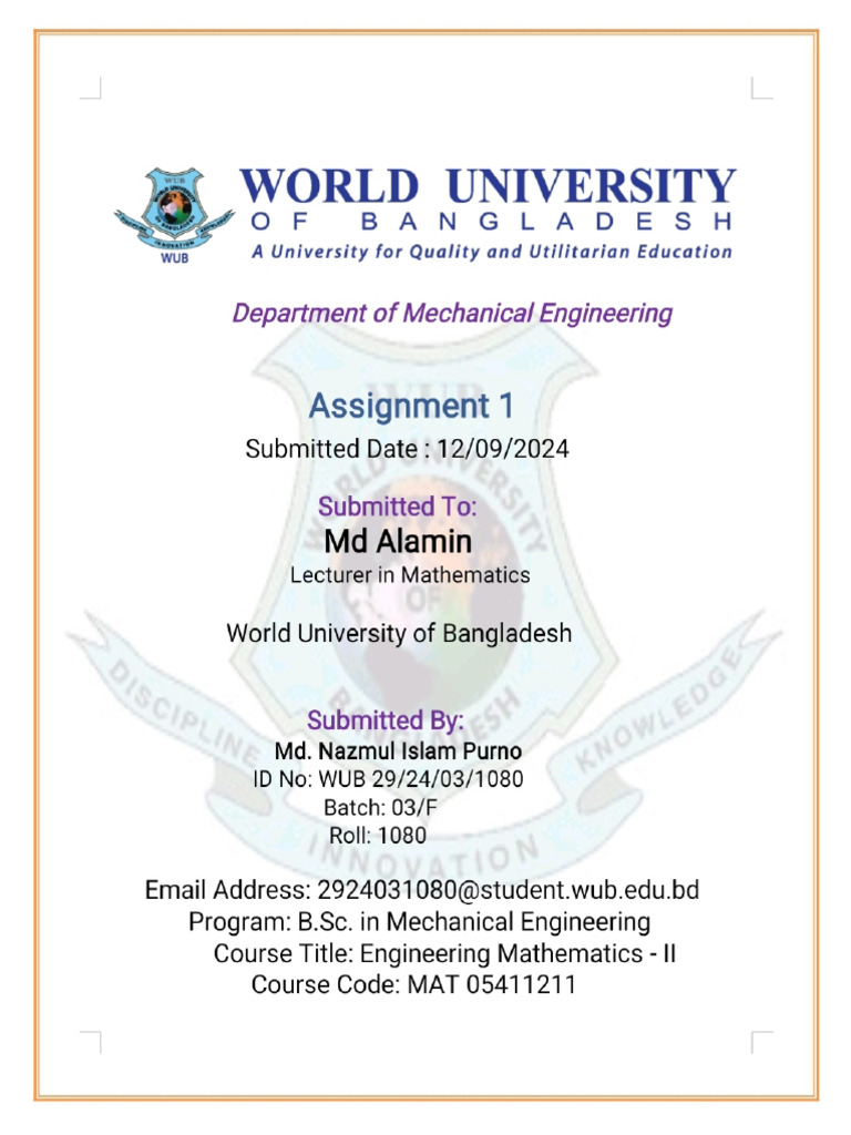 Assignment 1 Math 2 | PDF