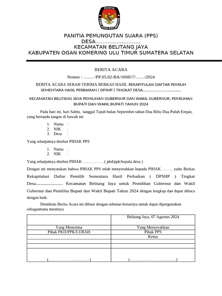 Ba Serah Terima Hasil Pleno DPSHP Tingkat PPS | PDF