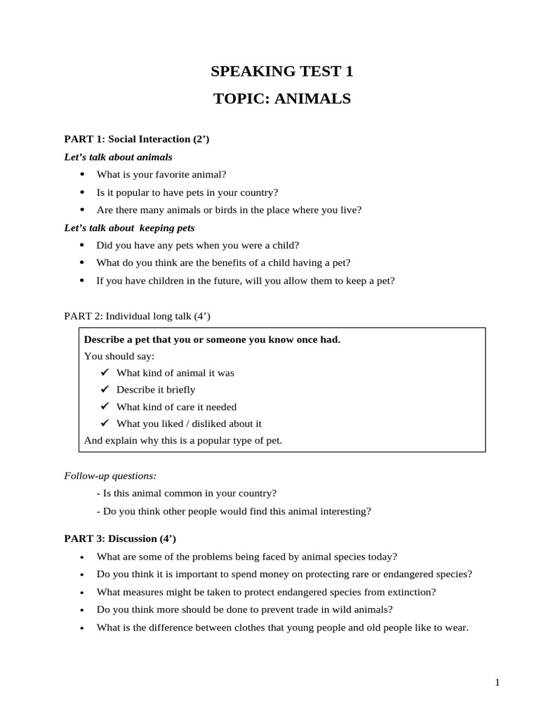 Speaking Test 1 | PDF