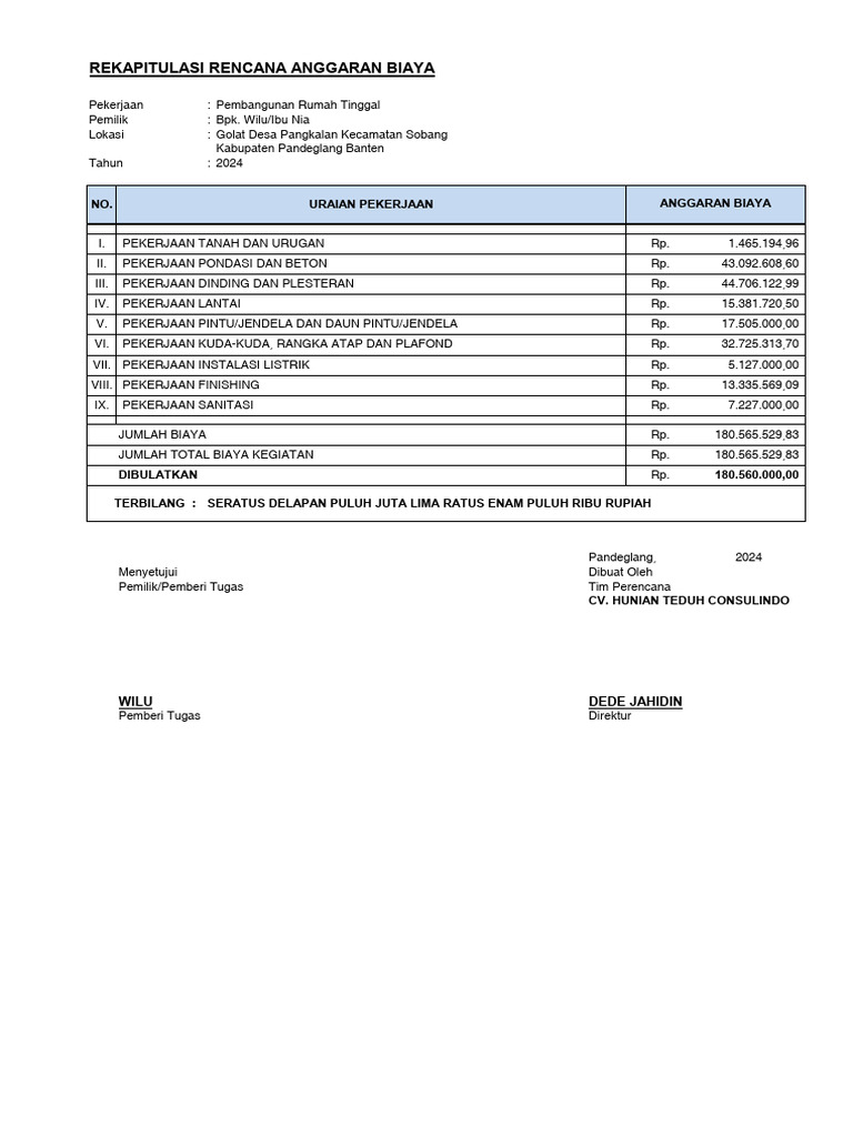 Rekapitulasi Rencana Anggaran Biaya | PDF