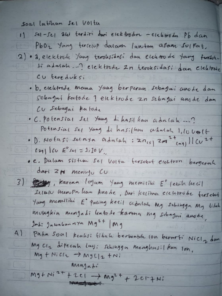 Tugas Kimia Sel Volta Dan LKPD Elektrolisis | PDF