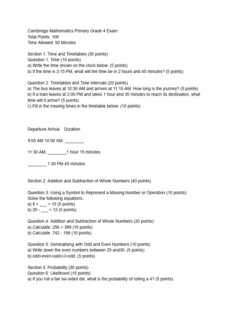 Grade 4 Exam Chapter 2,3,4 | PDF