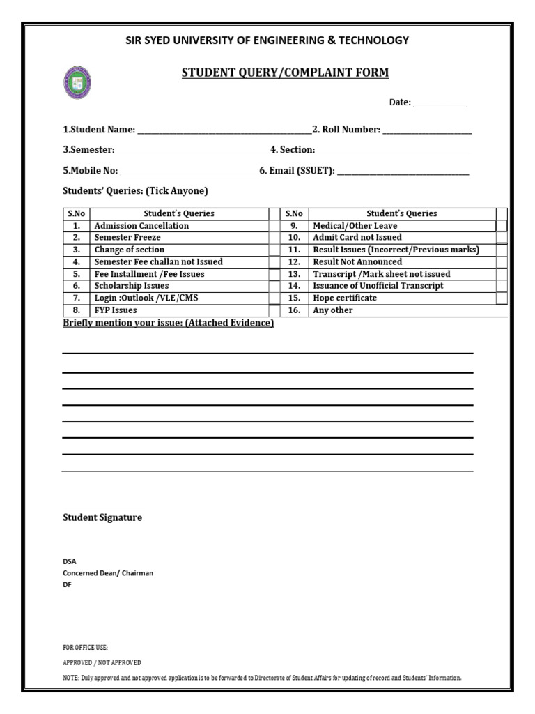 Student Complaint Form | PDF | Career & Growth | Business