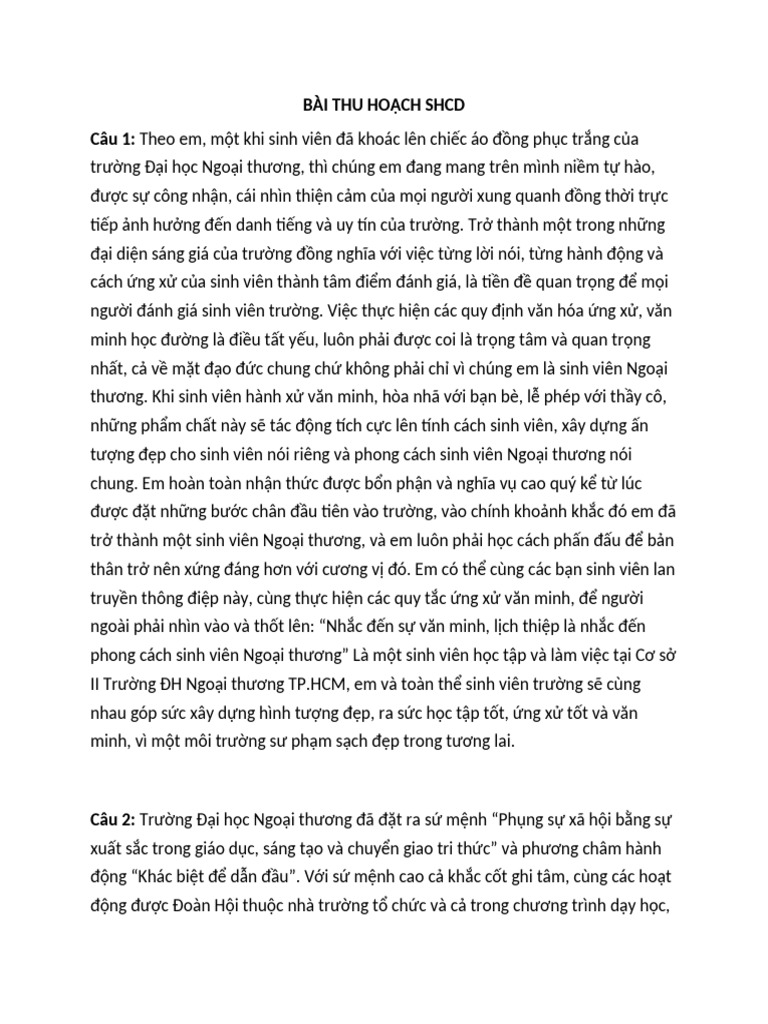 Bài Thu Ho CH SHCD 2022 | PDF