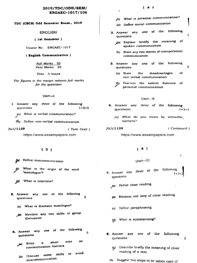 TDC 1 Sem English English Communication 106 2019 | PDF