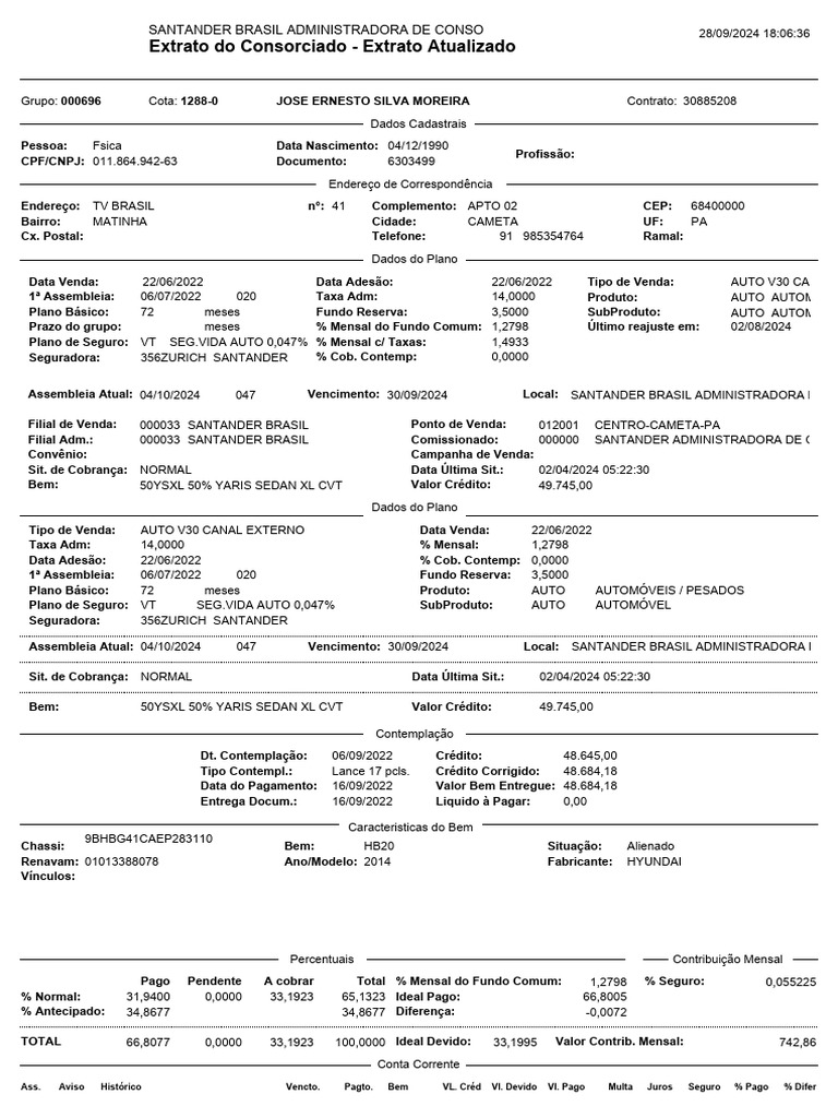 Extrato Do Consorciado - Extrato Atualizado: Santander Brasil ...