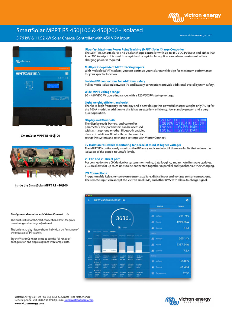 Victron SmartSolar MPPT RS 450 Datasheet | PDF | Photovoltaics ...