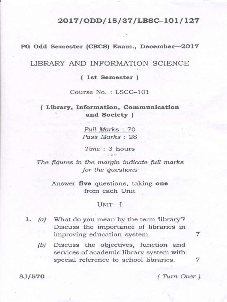 Question Papers LIS 101 | PDF