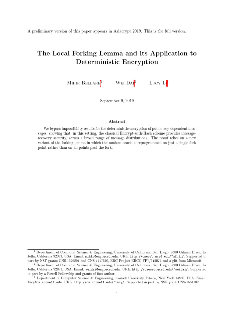 The Local Forking Lemma and Its Application To Deterministic Encryption ...