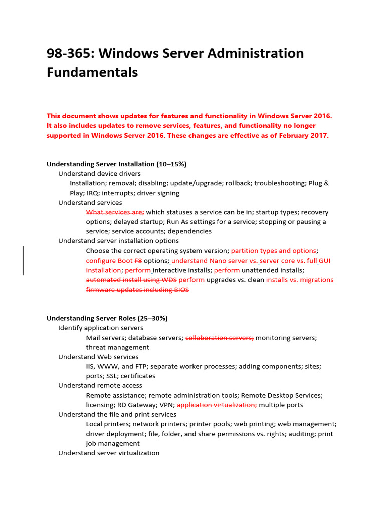 OD 98-365 Changes | PDF | Hyper V | Active Directory