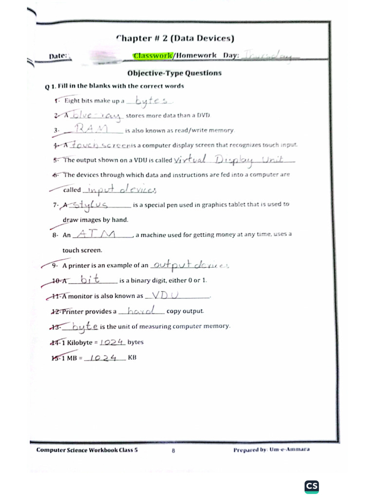 Computer Sc. Chapter 2 Workbook Solution | PDF