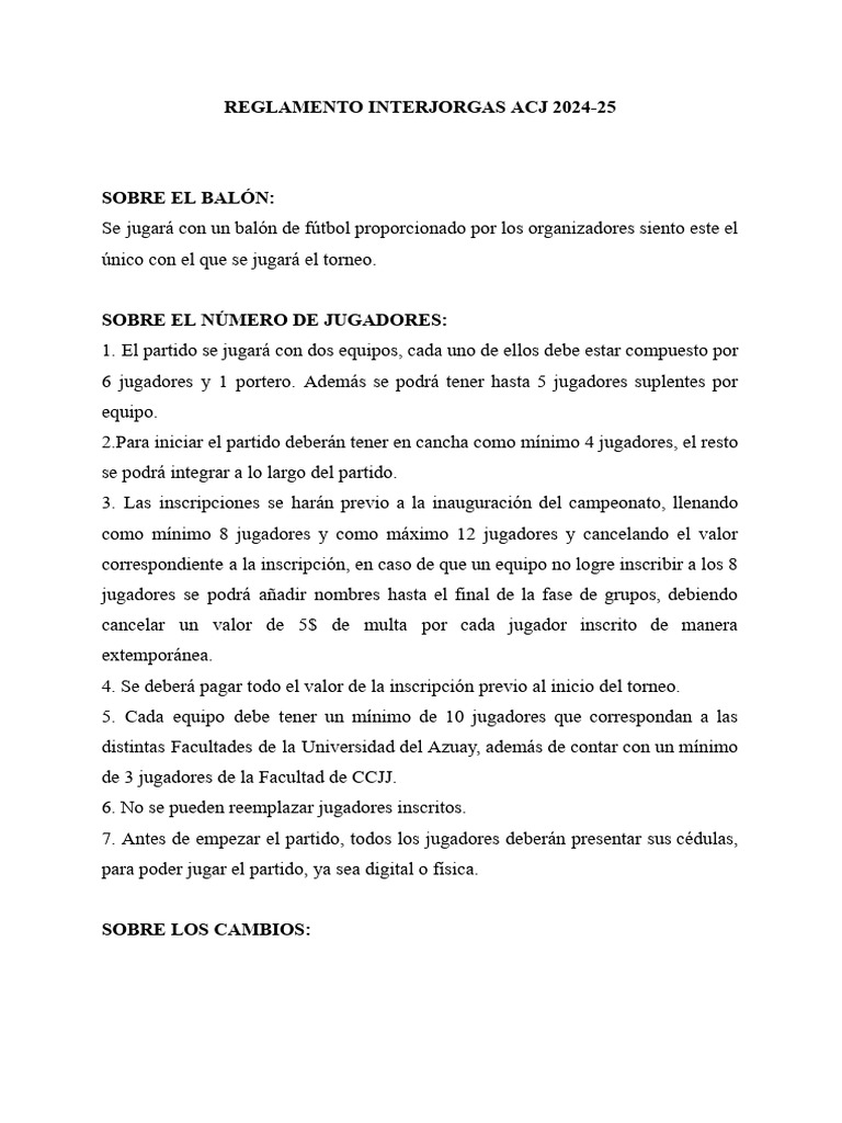 Reglamento ACJ INTERJORGAS | PDF | Variantes deportivas | Juegos de pelota