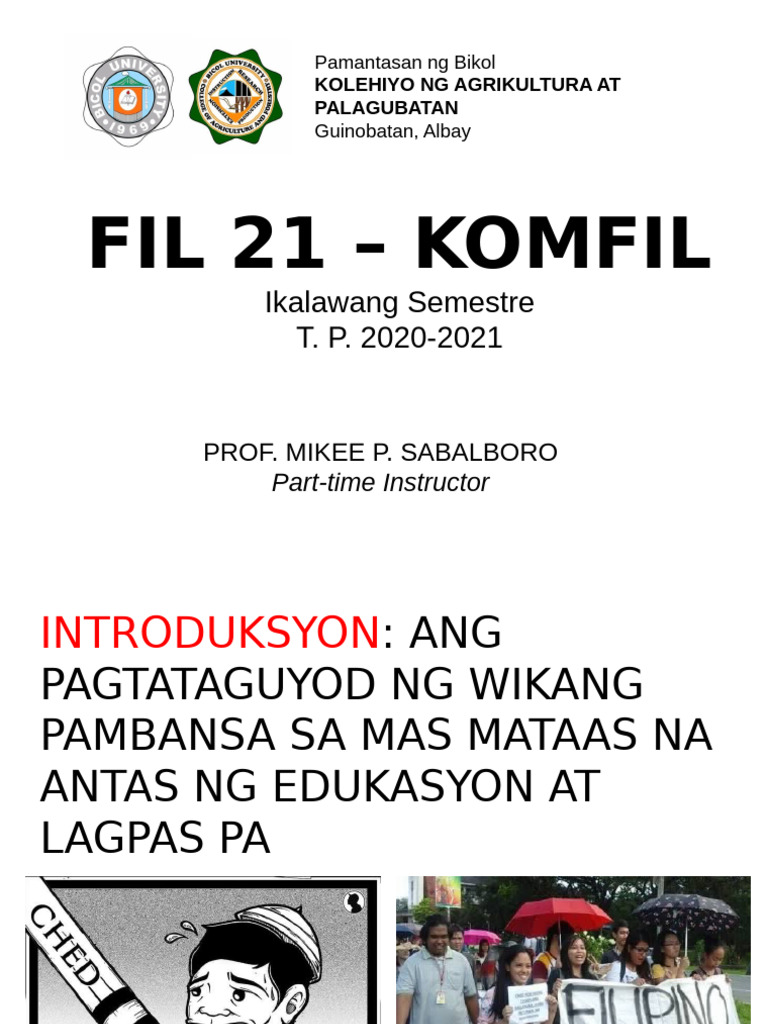 KOMFIL Introduksyon Sa Pagatataguyod NG Wikang Pambansa 1 | PDF