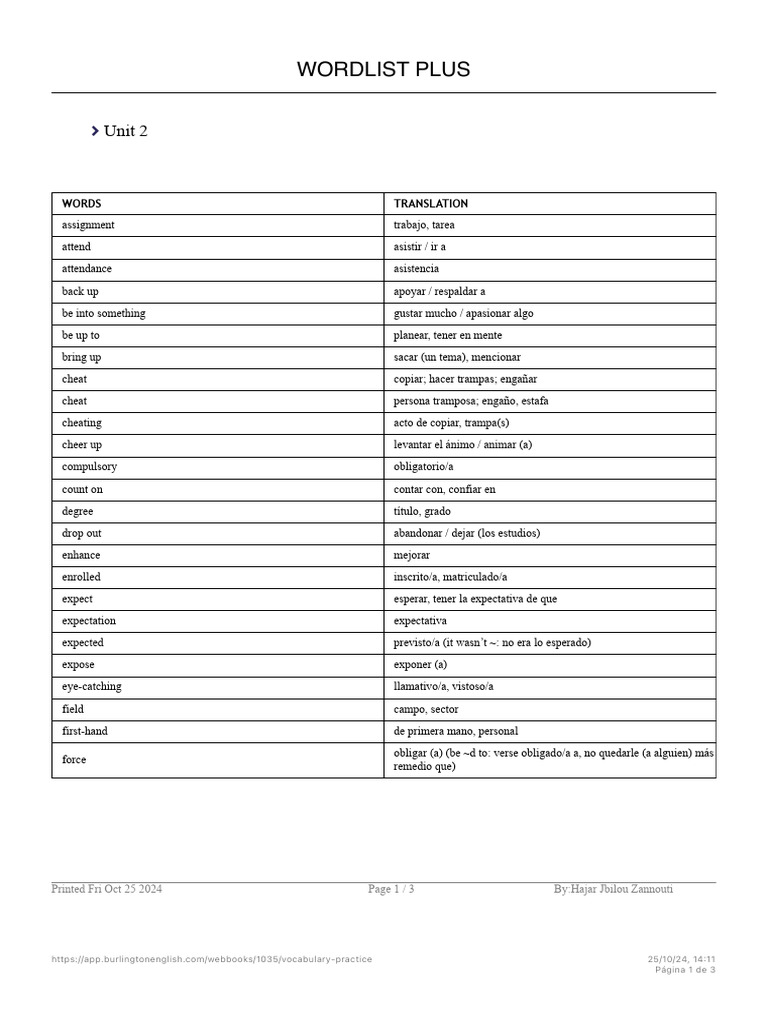 BurlingtonEnglish - Wordlist Plus | PDF