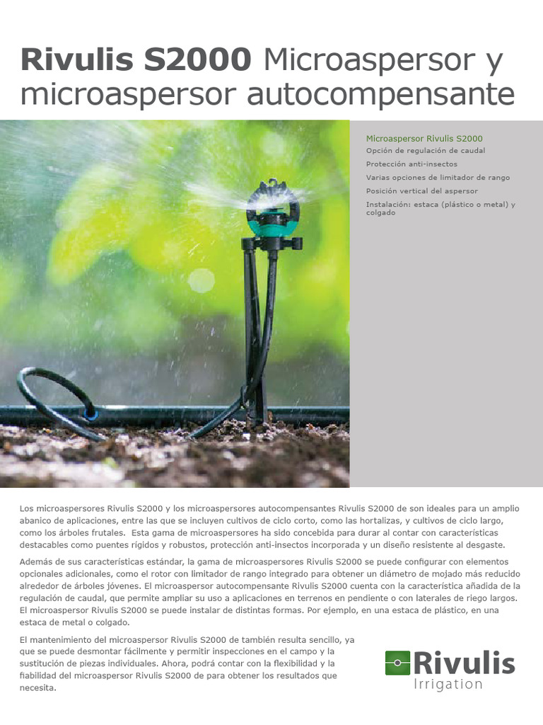 Rivulis S2000: Microaspersor y Microaspersor Autocompensante | PDF