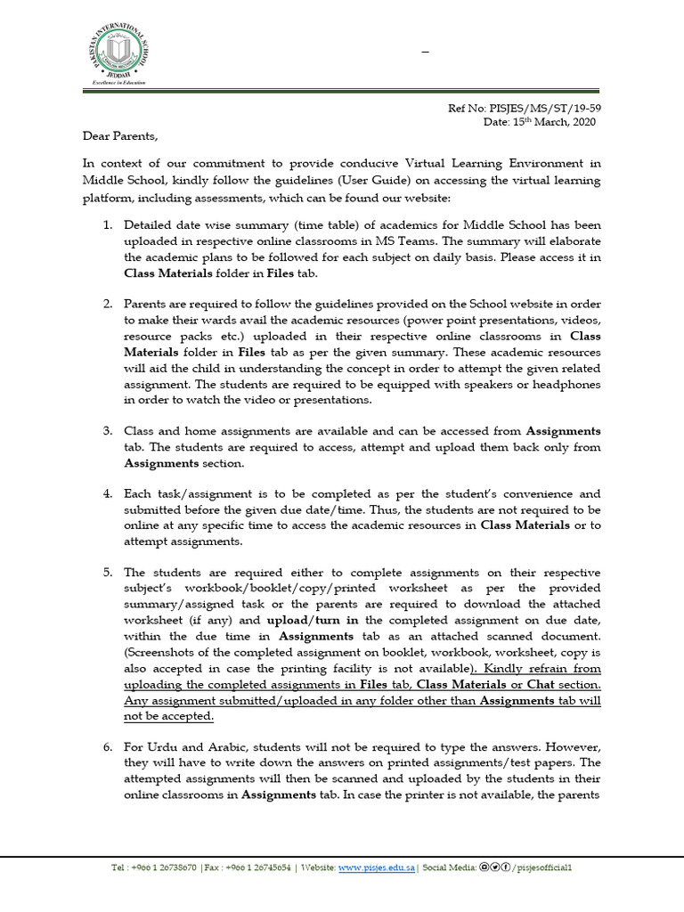 Guidelines For Middle School Virtual Learning | PDF | Worksheet ...