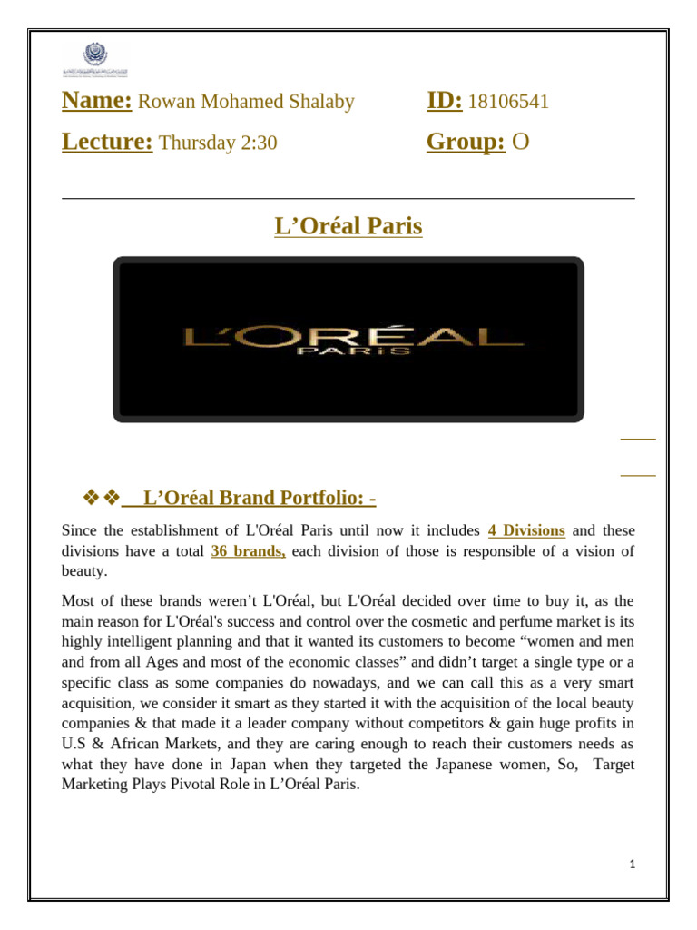 7th Assignment L'Oreal | PDF | Cosmetics | Brand