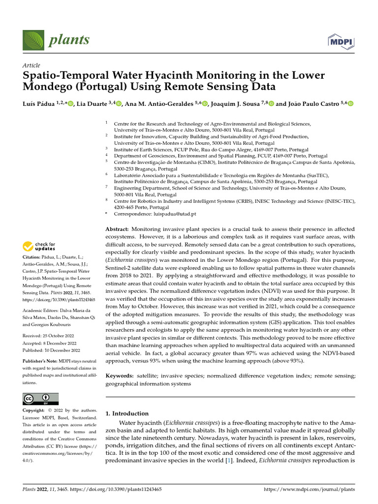 Spatio-Temporal Water Hyacinth Monitoring in The Lower | PDF ...