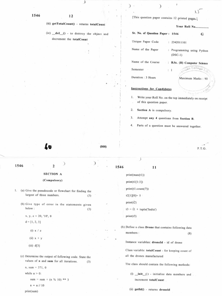Python Programming Exam Paper 1546 | PDF | Computer Engineering ...