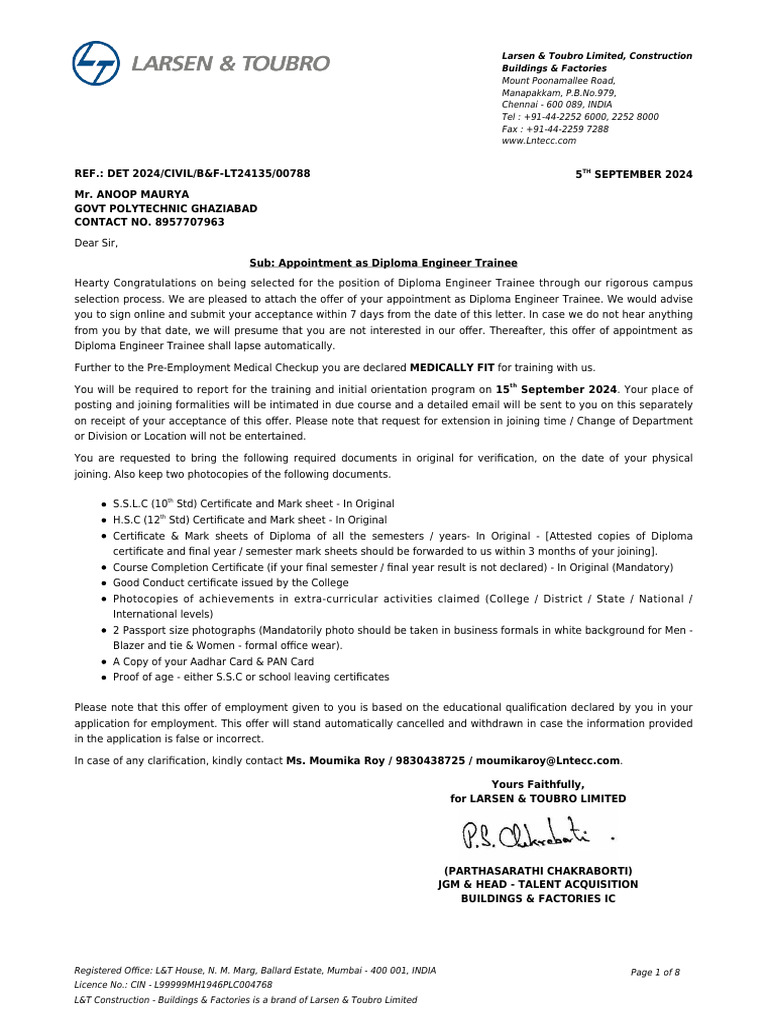 DET - Offer of Employment (B&F IC) - DeT 2024CivilB&F-LT2413500788 ...