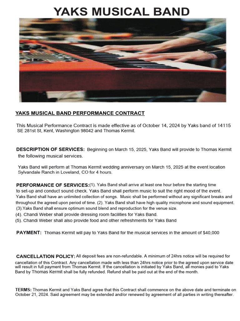 Event Planners' Band Contract | PDF | Arbitration | Mediation