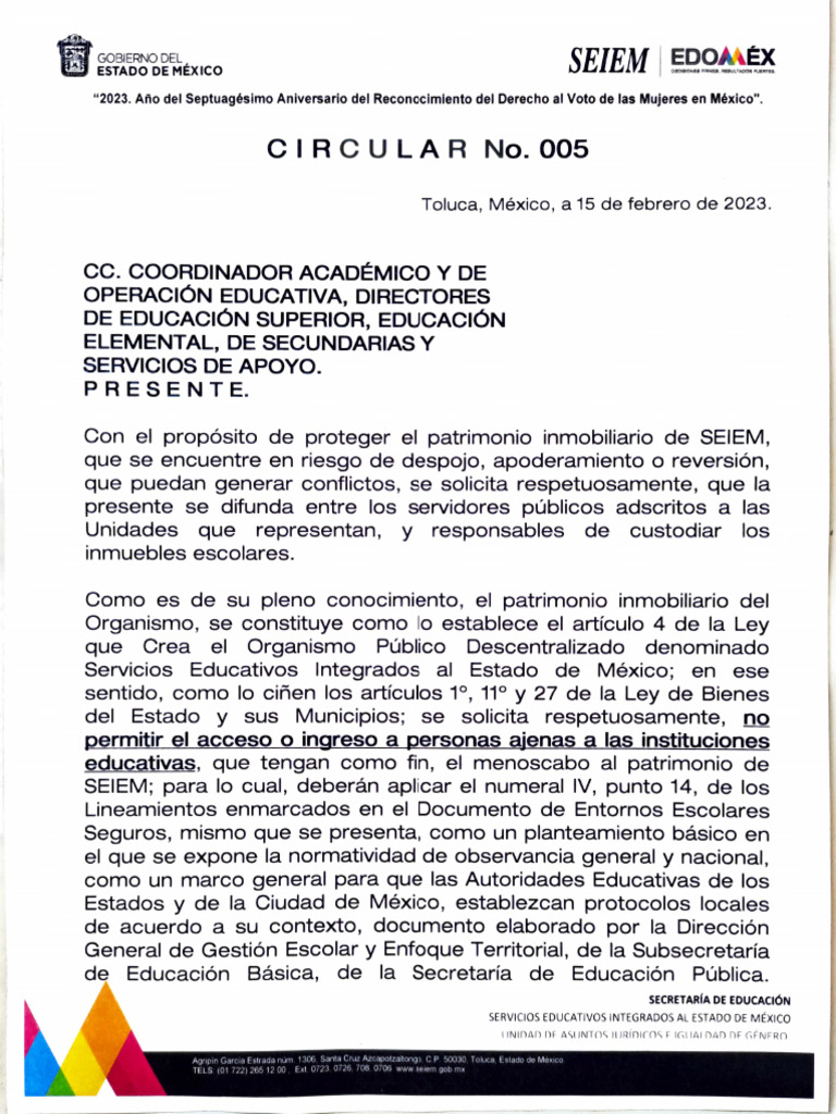 Circular No. 005 (5732) | PDF | México | Estado (política)