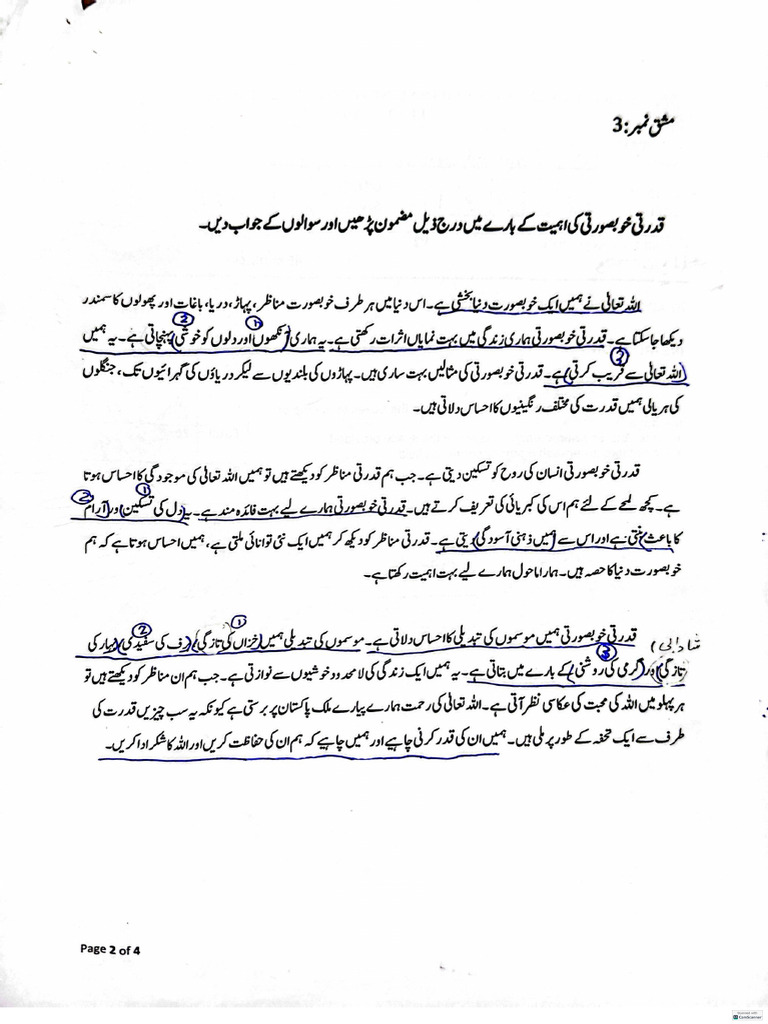 Last Year Urdu Test 2 v2 | PDF