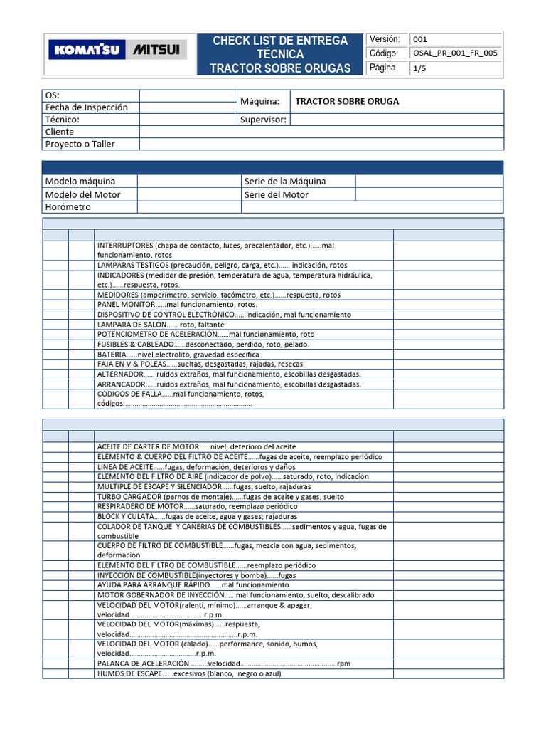 02 Checklist Tractor | PDF