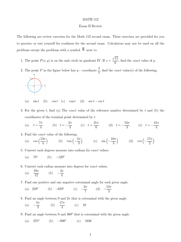 Math 112 Exam II Review Exercises | PDF | Angle | Geometry