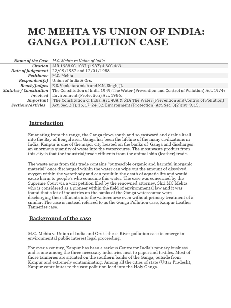MC Mehta VS Union of India | PDF | Sewage Treatment | Effluent