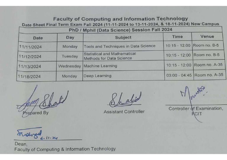 Date Sheet of Data Science | PDF
