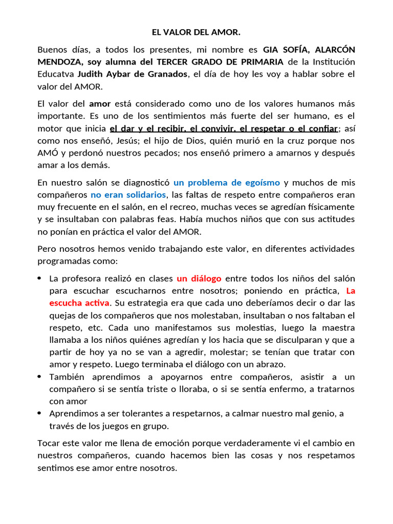 El Valor del Amor en la Educación | PDF