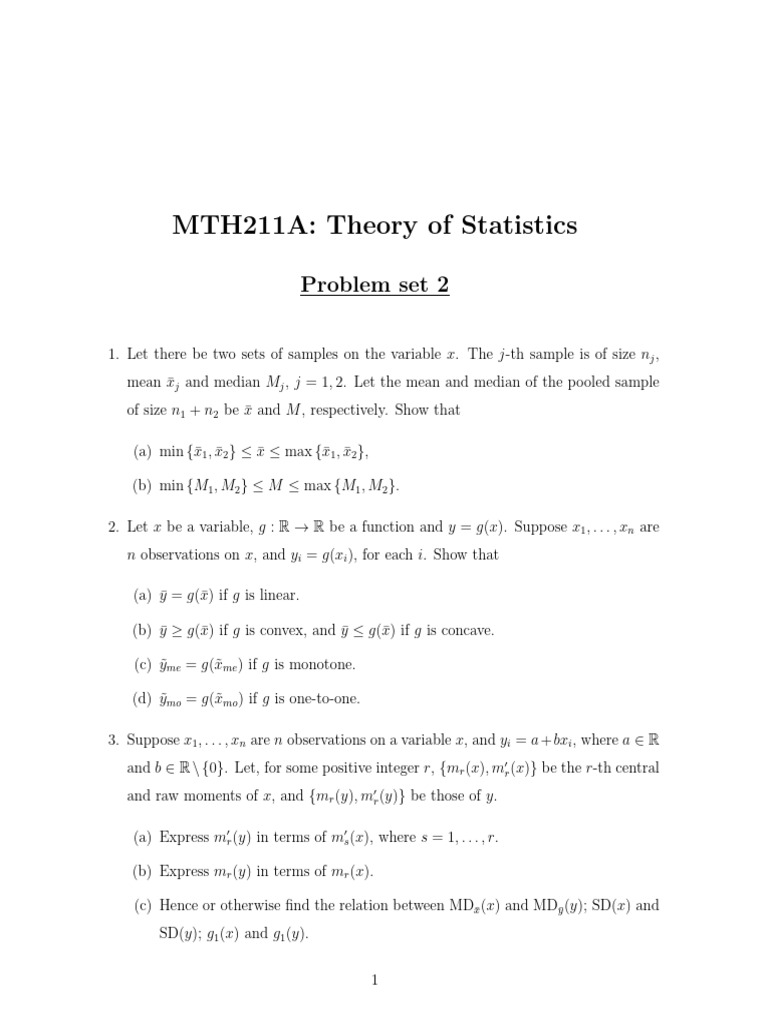 MTH211A Problem Set-2 | PDF | Variance | Statistical Theory