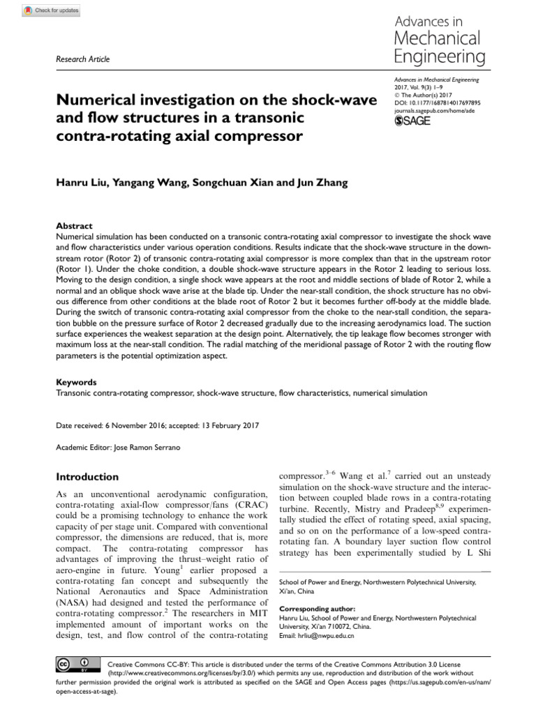 Numerical Investigation On The Shock Wave and Flow Structures in A Transonic Contra Rotating ...
