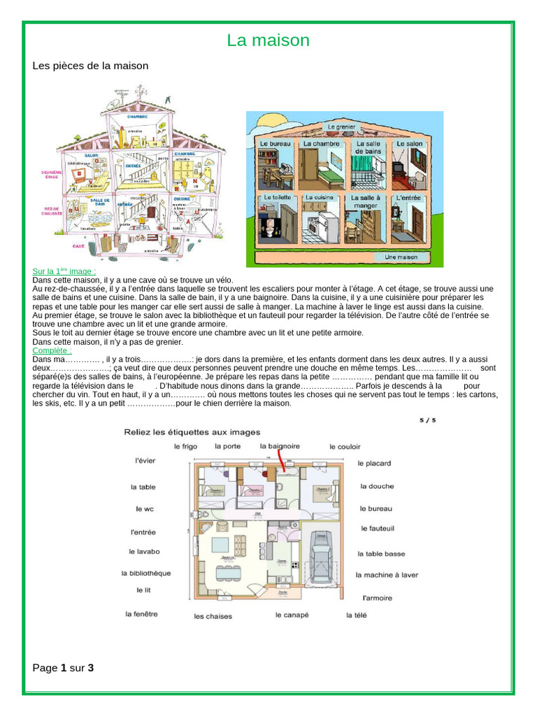 La Maison Activité Quiz Exercices | PDF | Cuisine | Salle de bain