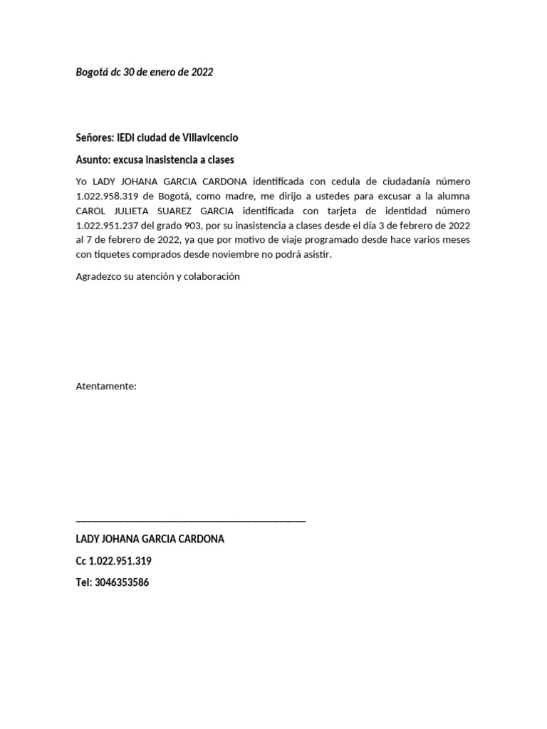 Excusa Escolar | PDF