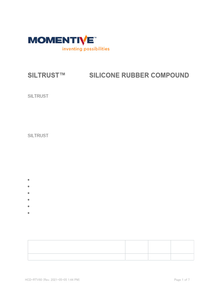 Siltrust rtv60 Silicone Rubber Compound Tds | PDF | Silicone | Natural ...