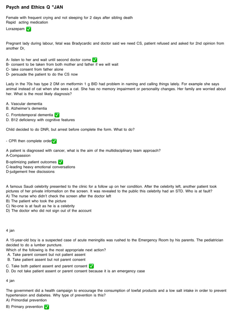 Psych & Ethics Qs With Answers | PDF | Major Depressive Disorder ...