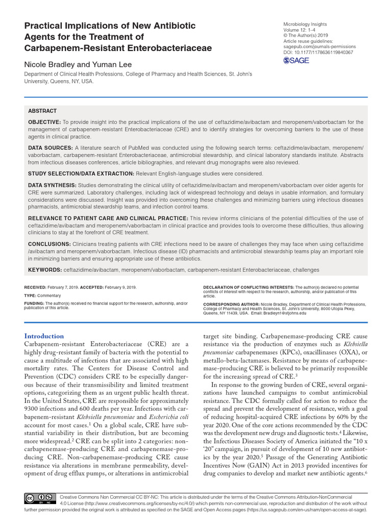 2019 MI Practical Implications of New Antibiotic Agents For CRE | PDF | Beta Lactamase ...